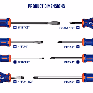 InPower Magnetic Screwdriver Set, 8 Pcs Phillips Head Screwdriver and Flat Head Screwdriver, Includes 4 Slotted and 4 Phillips Screwdrivers for Home Repair, Improvement, Craft