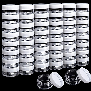 50 Pack Cosmetic Containers, HNYYZL 5 Gram Clear Round Pot Jar Plastic Sample Container with Lid, for Eye Shadow Bead Earring Liquid Lotion Cream Make-up Storage