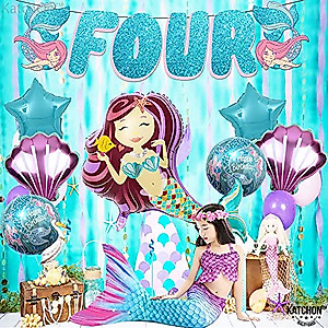 KatchOn, Big Mermaid 4th Birthday Decorations Set - Pack of 8 | Mermaid Birthday Decorations For Girls 4 | Mermaid Balloons Decoration | Mermaid Party Decorations 4th Birthday | Mermaid Party Supplies