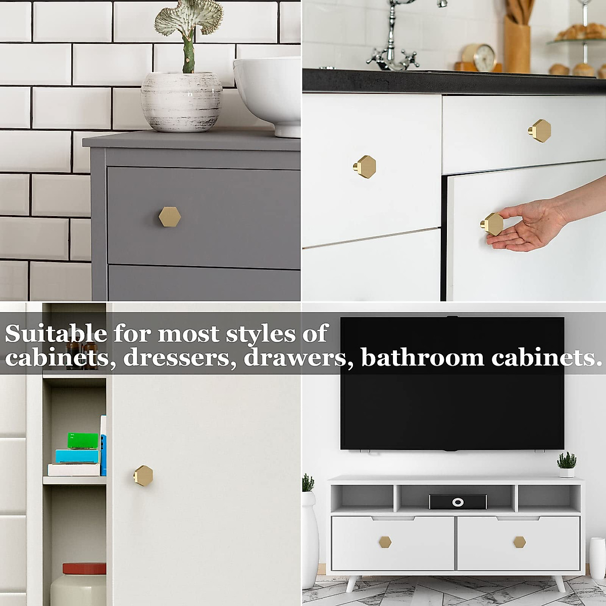 Ferraycle 25Pcs 1'' Solid Knobs Shoe Cabinets Knob and Pulls Cabinet Handles Metal Dresser Handles Modern Decorative Hardware for Cabinets Door Kitchen with Screws (Hexagon)