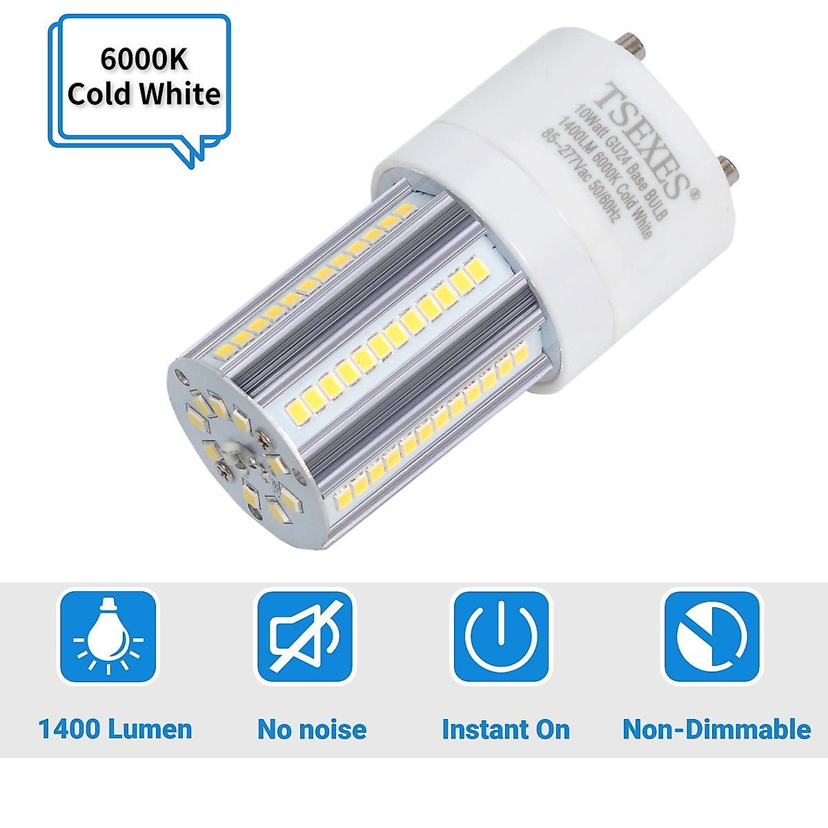 TSEXES Gu24 LED Light Bulb,10W Equivalent 100W,Gu24 Base,1400 Lumens,6000K Cool White,360 Degree Beam Angle,A19 CFL Replacement,4 Pack