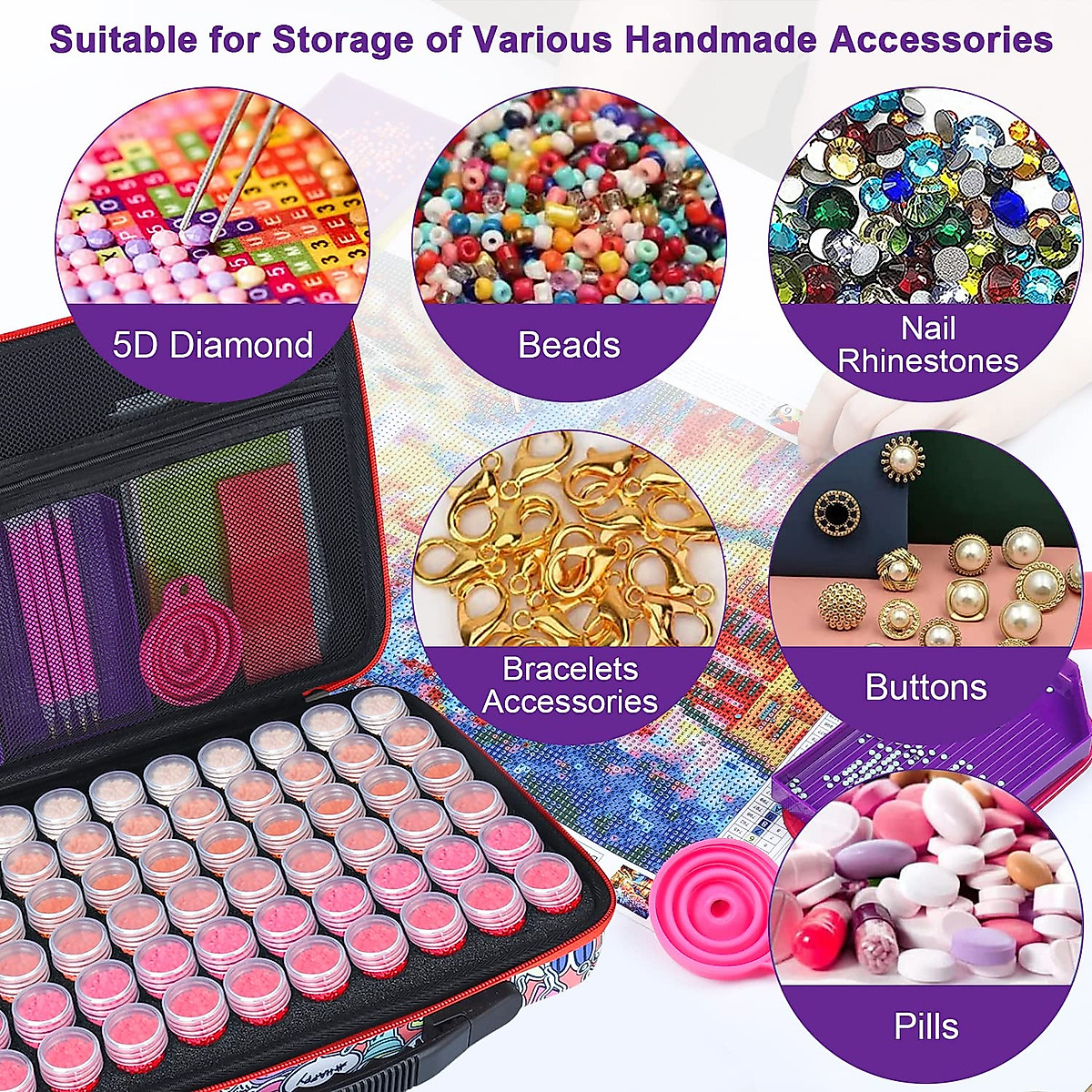 Diamond Painting Accessories,60 Small Storage Container for 5D Diamond,Rhinestones Nail Gems,Beads Storage Box,Diamond Art Kit Accessories Tool with Tray and Diamond Pen