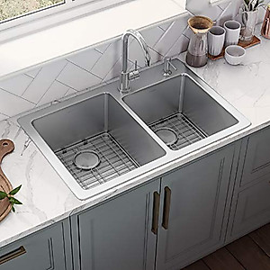 Ruvati 33 x 22 inch Drop-in Topmount Kitchen Sink 16 Gauge Stainless Steel 60/40 Double Bowl - RVM5166