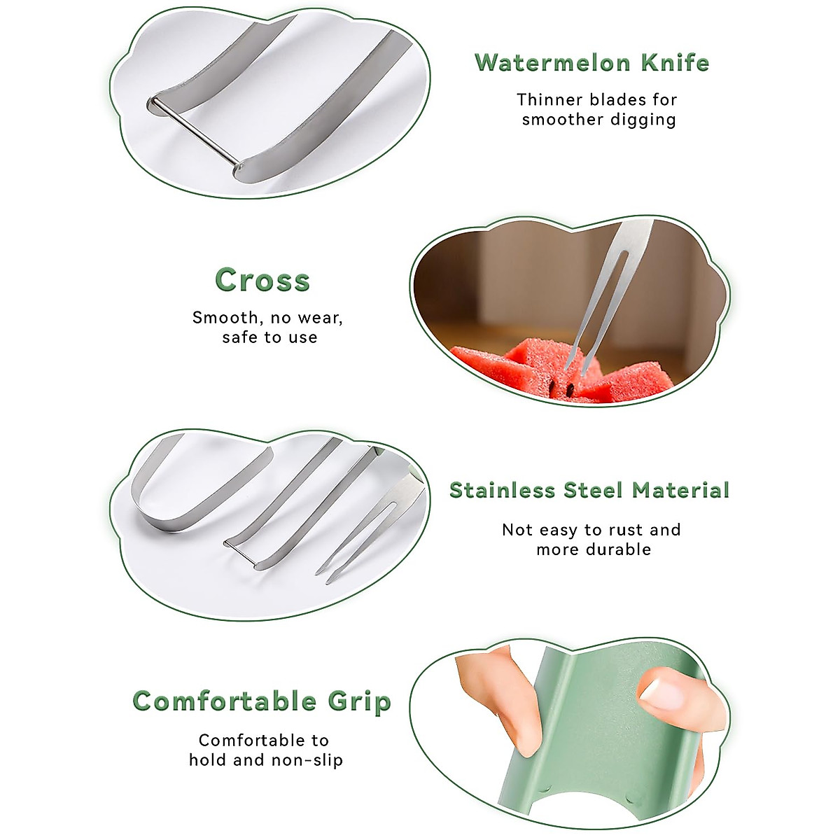 Stainless Steel 3-in-1 Watermelon Cutter Slicer Tool Portable Watermelon Popsicle Cutter Multifunctional Handheld Fruit Fork Quickly Cutting Tool Slicer Set for Home Camping Kitchen Gadgets（1PCS）