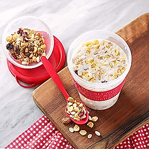 DGRS MARKET 4 Pack 20 oz Breakfast Cereal On the Go Cups with Spoon- Portable Take'n Go Yogurt and Cereal Container Cup with Top Lids- Take and Go Yogurt- Milk- Snack- Fruit Cup for Travel (4- Mix)