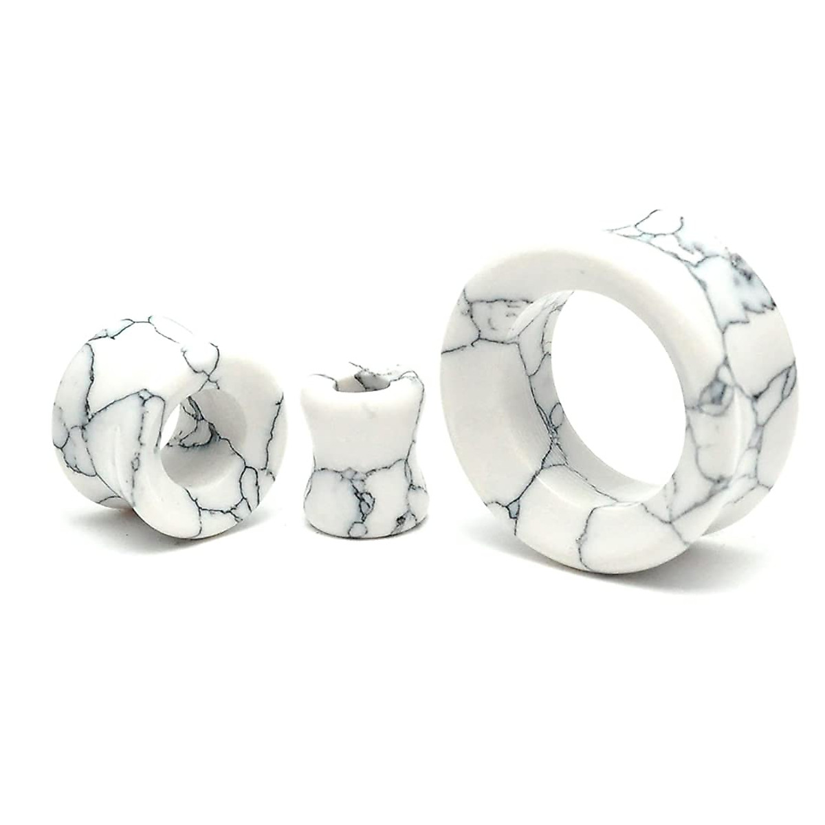 Mystic Metals Body Jewelry Pair of Howlite Stone Concave Double Flare Tunnels (STN-683) (3/4" (19mm))