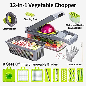 T-GOGO Pro Vegetable Chopper:10-in-1 Mandoline Slicer,Onion Chopper Slicer Dicer,Egg Separator Slicer,Vegetable Chopper Cutter Slicer,Pro Food Chopper Cutter Dicer Slicer with Container for Kitchen