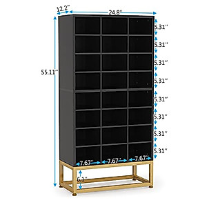 Tribesigns 8-Tier Shoe Storage Cabinet, Freestanding Wooden Shoe Closet Rack with 24 Cubbies, Tall Entryway Shoe Organizer with Adjustable Partition for Closet, Living Room, Black & Gold