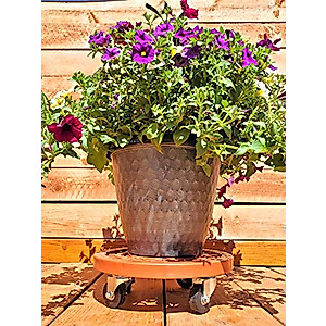 Little Easy, Patio Caddy Plant and Pot Mover; Easy Rolling; Decorative,Heavy Duty, 360° Swivel Locking Wheels; Durable Plastic; Indoor, Outdoor Home and Garden Tool; 12 Inch Plant Dolly (Terra Cotta)