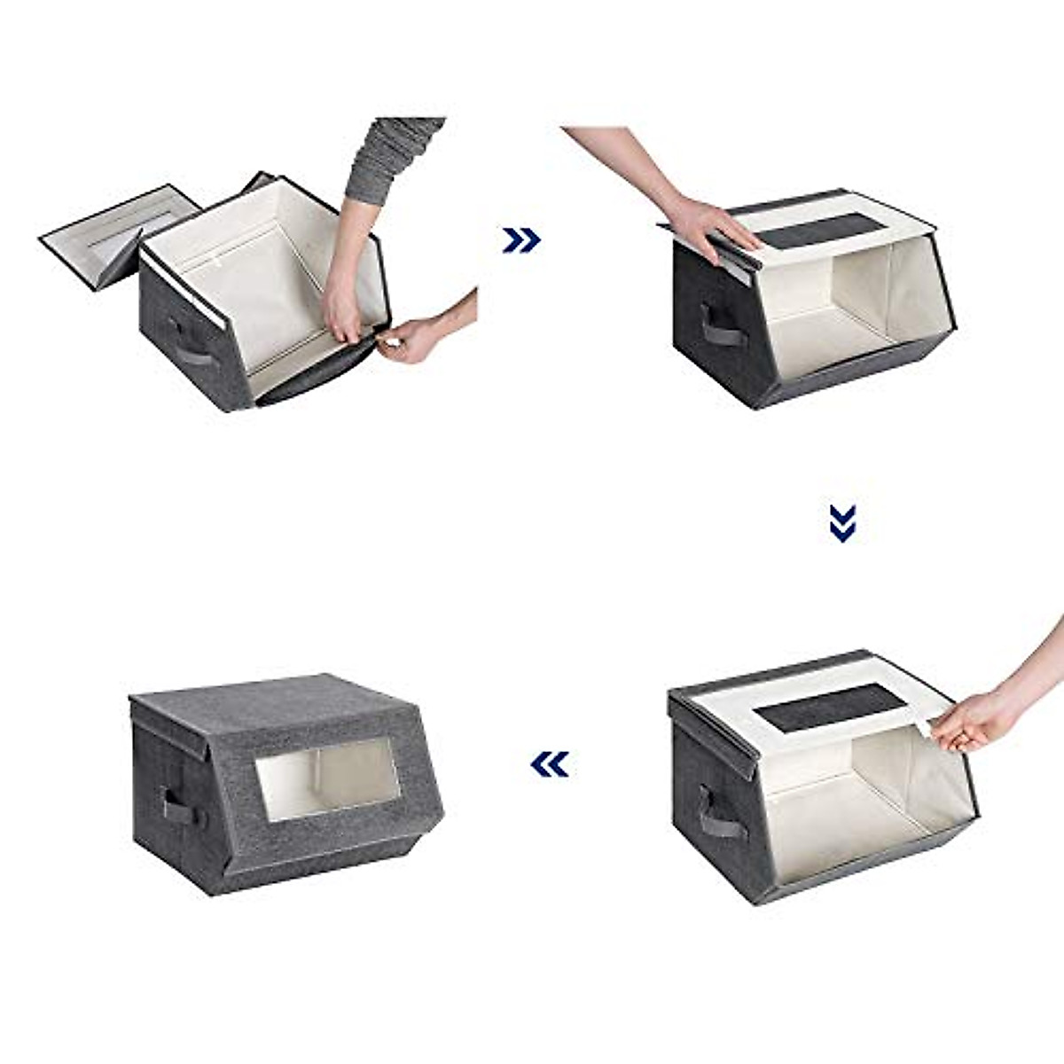 SONGMICS Stackable Storage Bins Set of 2, Fabric Storage Boxes with Lids, Storage Cubes with Magnetic Closures, Front Windows, Lids Can Stay Open after Stacking, Dark Gray URPLB02G
