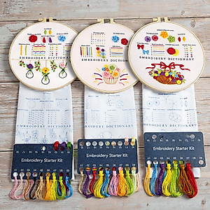Embroidery Kit Beginners Embroidery Stitch Practice kit, chfine 3 Sets Hand Embroidery Starter Kit with 1 Hoop Learn 25 Different Stitches for Craft Lover Adult Stitch with Embroidery Skill Techniques