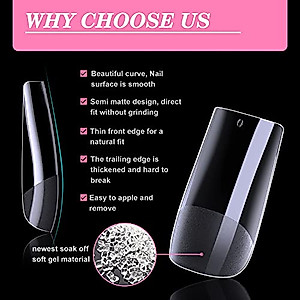 HIOTIOL Medium Square Nail Tips, 552Pcs Soft Gel Full Cover Nail Tips for Soak off Nail Extensions, Half Matte Clear False Gel Nail Tips for Nail Salons and DIY Nail Art, 12 Sizes