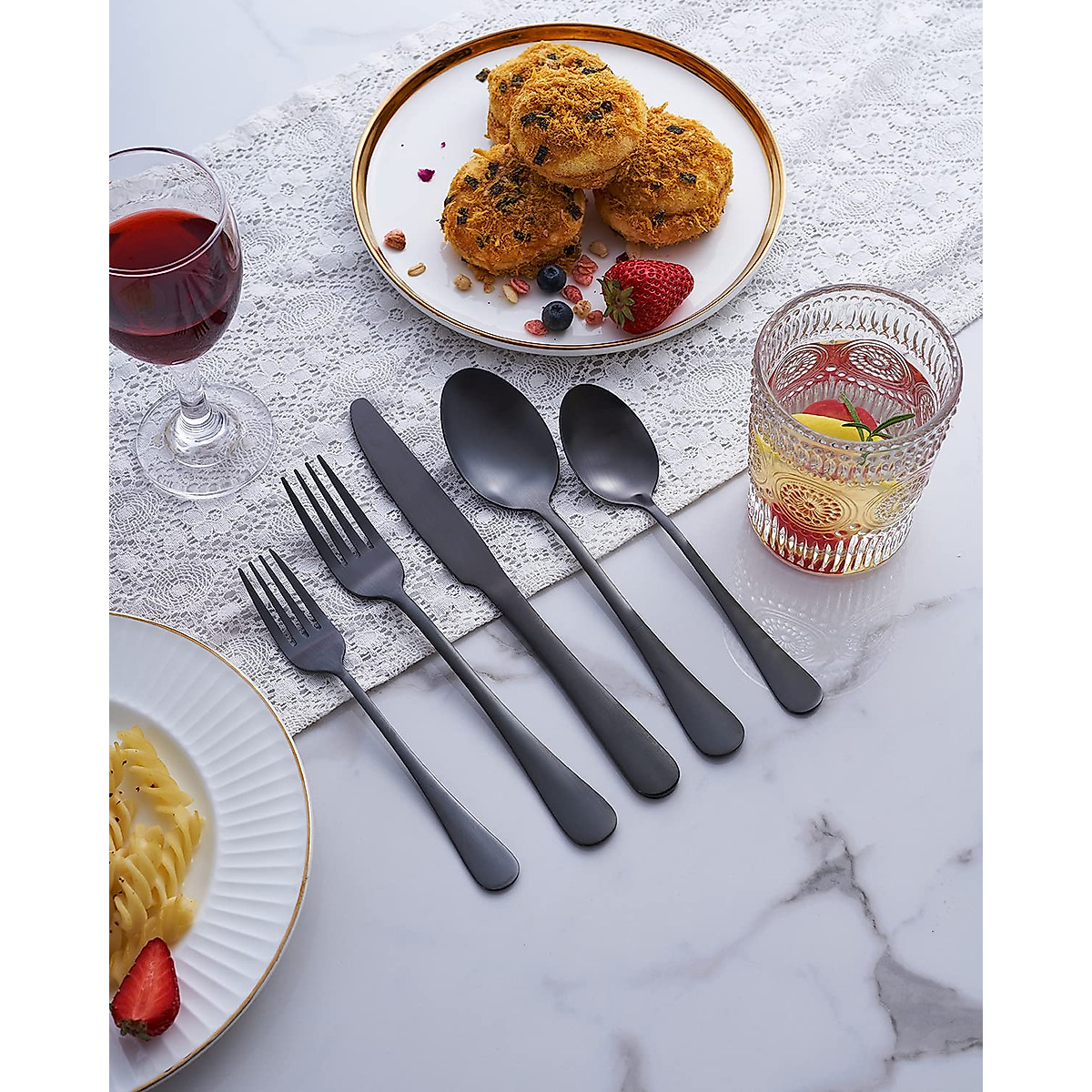 Joincook Matte Black Silverware Set,Stainless Steel Flatware Set,20 Pieces Set Cutlery Utensils Set Service for 4,Spoons and Forks Set, Dishwasher Safe