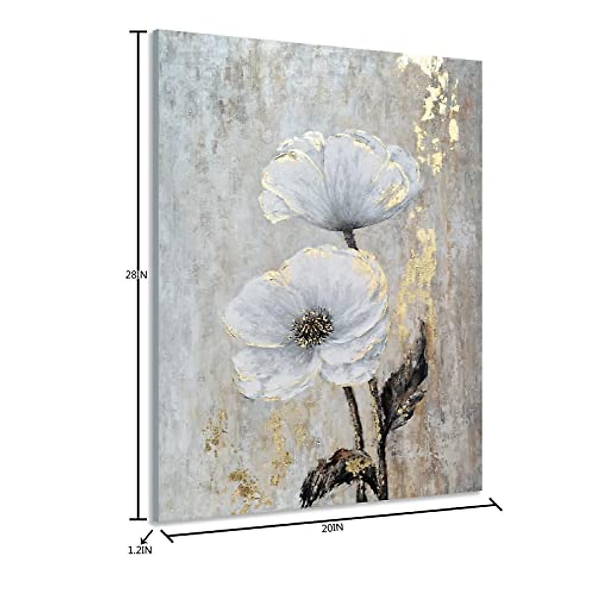 MYBEAUTYWALLA Vertical Flower Oil Painting - Hand Painted Abstract Floral Artwork with Gold Foil - Modern Still Life Pictures for Living Room Hallway Farmhouse Decor