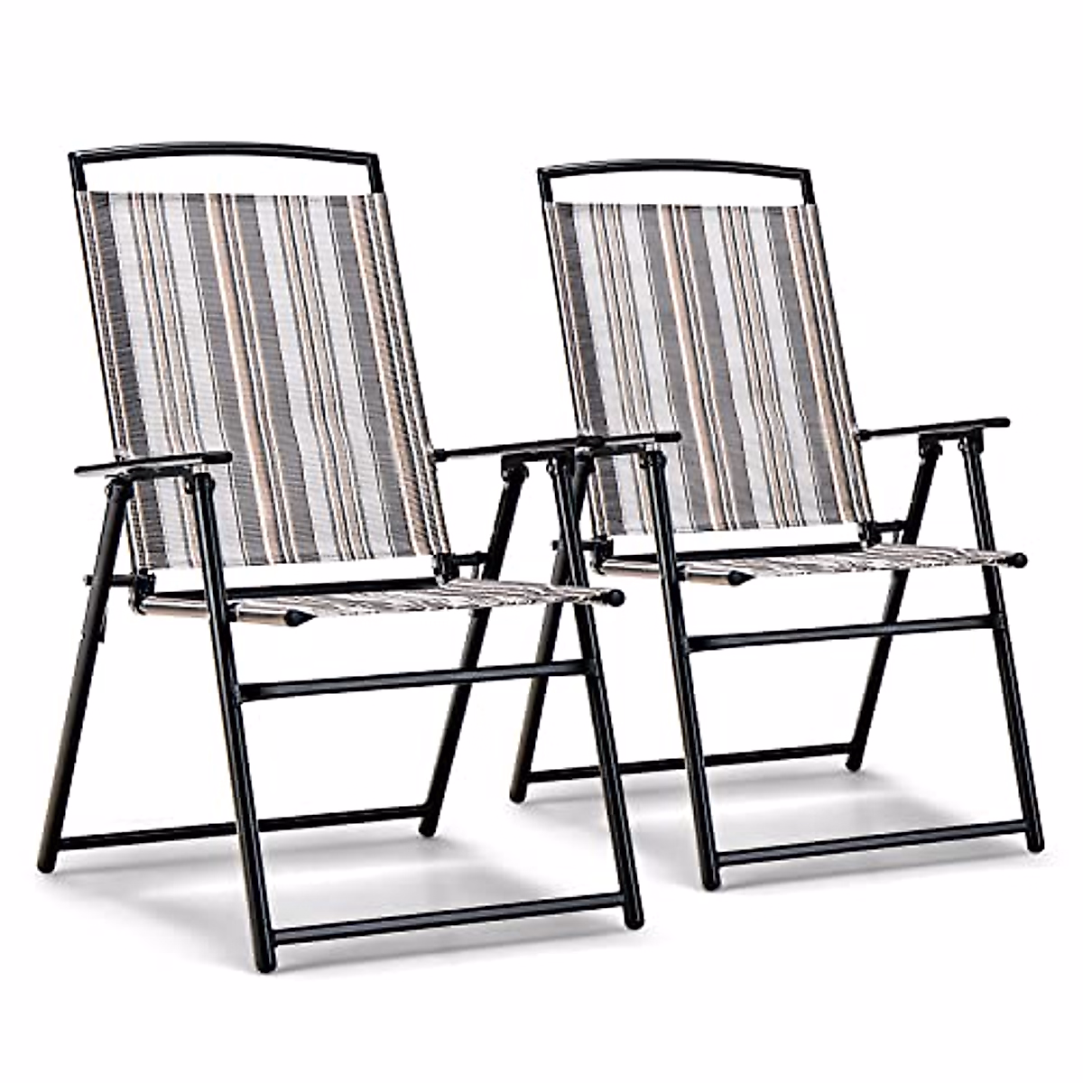 Tangkula Patio Folding Chairs Set of 2, Portable Sling Lawn Chairs with Metal Frame, Footpads, 330 lbs Load Capacity, Outdoor Patio Dining Chairs for Porch Patio Garden Backyard, No Assembly
