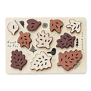Wee Gallery Wooden Tray Puzzle Count to Ten Leaves - Montessori Toys for Early Learning & Fine Motor Skill Development - Sustainable Educational Toys for Kids - (10x7 Inches)