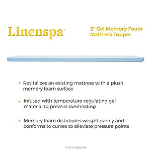Linenspa, Queen 2 Inch Gel Infused Memory Foam Mattress Topper & Premium Smooth Waterproof Mattress Protector- Vinyl Free Waterproof Mattress Cover, Queen, White