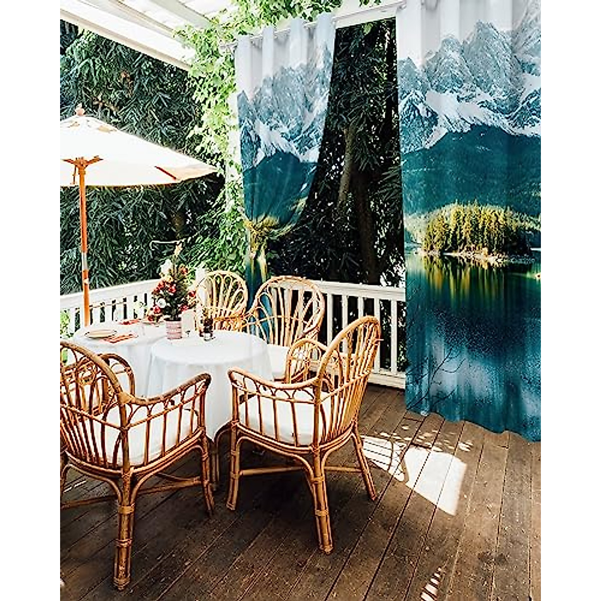 Outdoor Curtains for Patio 2 Panels Set Park Lake Forest Natural Scenery under the Sun Waterproof Privacy Outside Curtain Sun Blocking Grommet Drapes for Porch Gazebo Pergolas Balcony 52x108 Inch