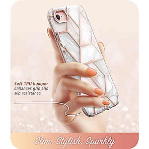 i-Blason Cosmo Series Case for iPhone SE 2022 (3rd Gen)/iPhone SE 2020 (2nd Gen)/iPhone 7/iPhone 8, Stylish Protective Bumper Case with Built-in Screen Protector (Marble)