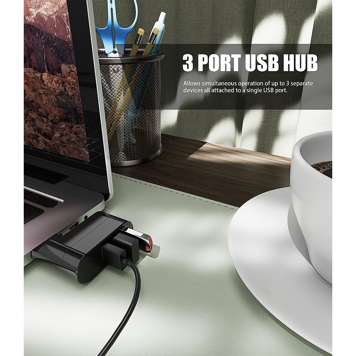 USB Port Splitter,3 port USB 2.0 hub Dock [90°/180° Degree Rotatable] for for Windows Laptop, Xbox, Wii,PS3, PC, MAC, Mac Book, Tablet, Tab - Black