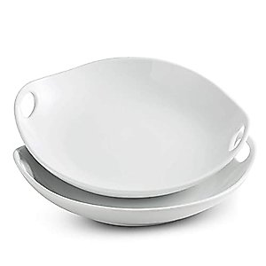 LAUCHUH Porcelain Serving Platter with Handles Serving Bowl Set for Noodles 11.93-inch Porcelain Platter Set Large Dinner Plate for Meat, Salad Set of 2 White