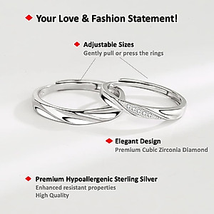 Cathay Select [New] Sterling Silver 925, Couple Rings Set, Adjustable Matching Rings, I Love You Wedding Relationship Promise Rings