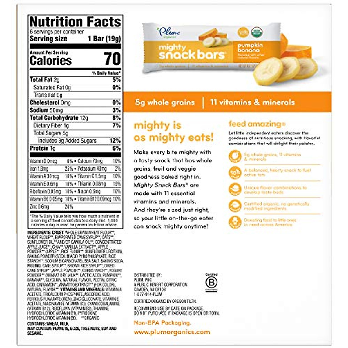 Plum Organics Pumpkin Banana Mighty Bar, 0.67 Oz, 6 Ct