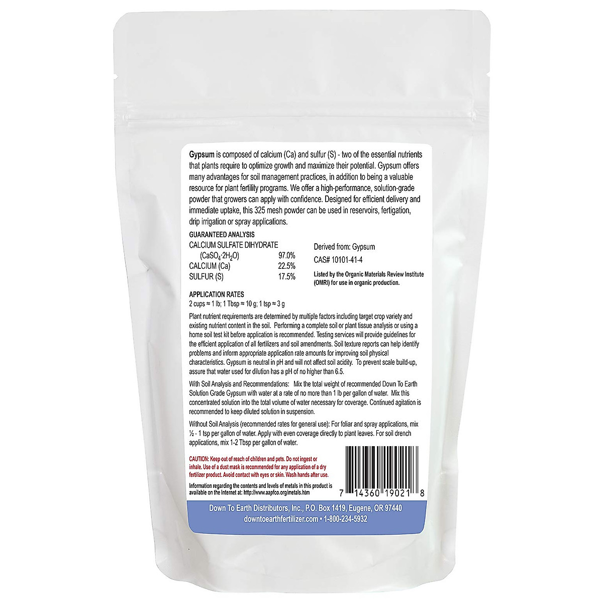 Down to Earth OMRI Organic Solution Grade Gypsum, 1 lb