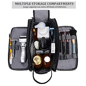 CROCOD Mens Toiletry Bag Travel Leather Toiletry Organizer Dopp Kit for Men Water-resistant Shaving Bag for Bathroom (Black)