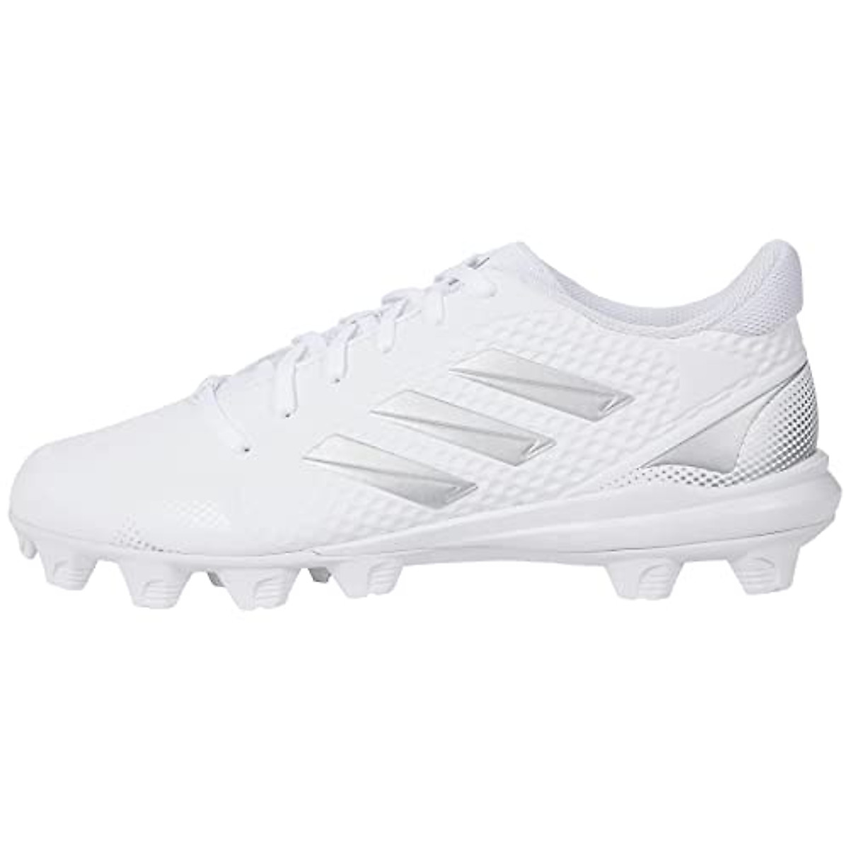 adidas Women's Purehustle 2 MD Baseball Shoe, White/Silver Metallic/Silver Metallic, 10