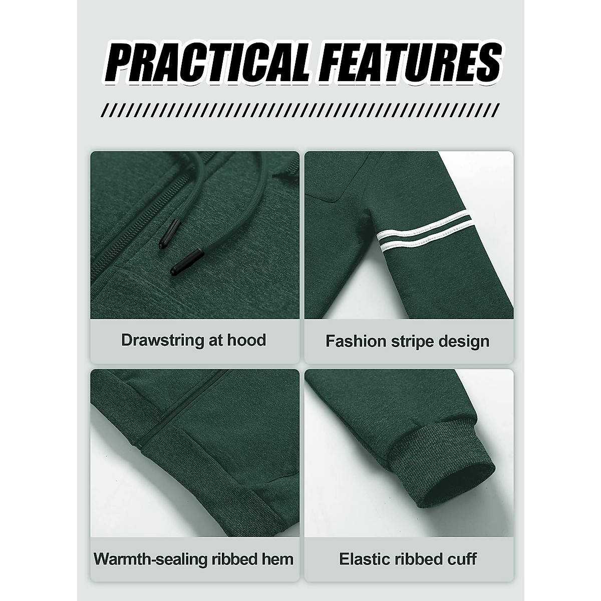 Chrisuno Men's Essentials Basic Soft Fleece Full-Zip Hoodie Lightweight Jersey Full-Zip Novelty Sweatshirt Army Green XL