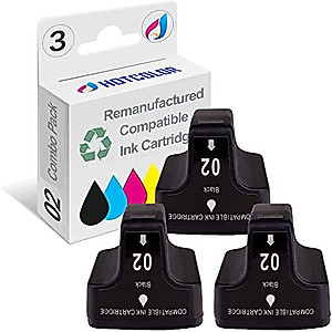 HOTCOLOR Re-Manufactured Ink Cartridge Replacement for HP 02 Black Ink cartridges C8721WN for c5180 c6280 c7280 c8180 D7360 Ink (3Black, 3 Pack)