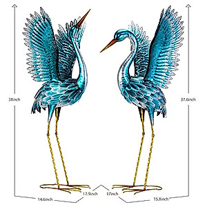 Natelf Garden Crane Statues for Outdoor, Blue Heron Decoy Garden Sculptures, Standing Metal Bird Yard Art for Patio Pond Backyard Decor(Set of 2)
