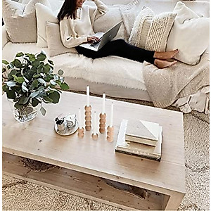 Gurfuy Wood Candle Holders Set of 5 - Rustic Long Wooden Candlestick Holders Bulk un Finished Nature Wood Decorative Candle Stand for Table Wedding Dinning CenterpiecesFestival (Bead Cylinder)