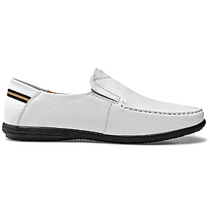 LUODENGLANG Loafer Premium Genuine Leather Men's Casual Shoes Slip On Mens Driving Penny Loafers for Men Lightweight Breathable White 9.5 M43