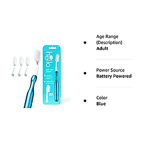 hello Manual Adult Toothbrush With Reusable Blue Modern Aluminum Handle & 4 Soft Replacement Heads, Bpa-free, 4 count