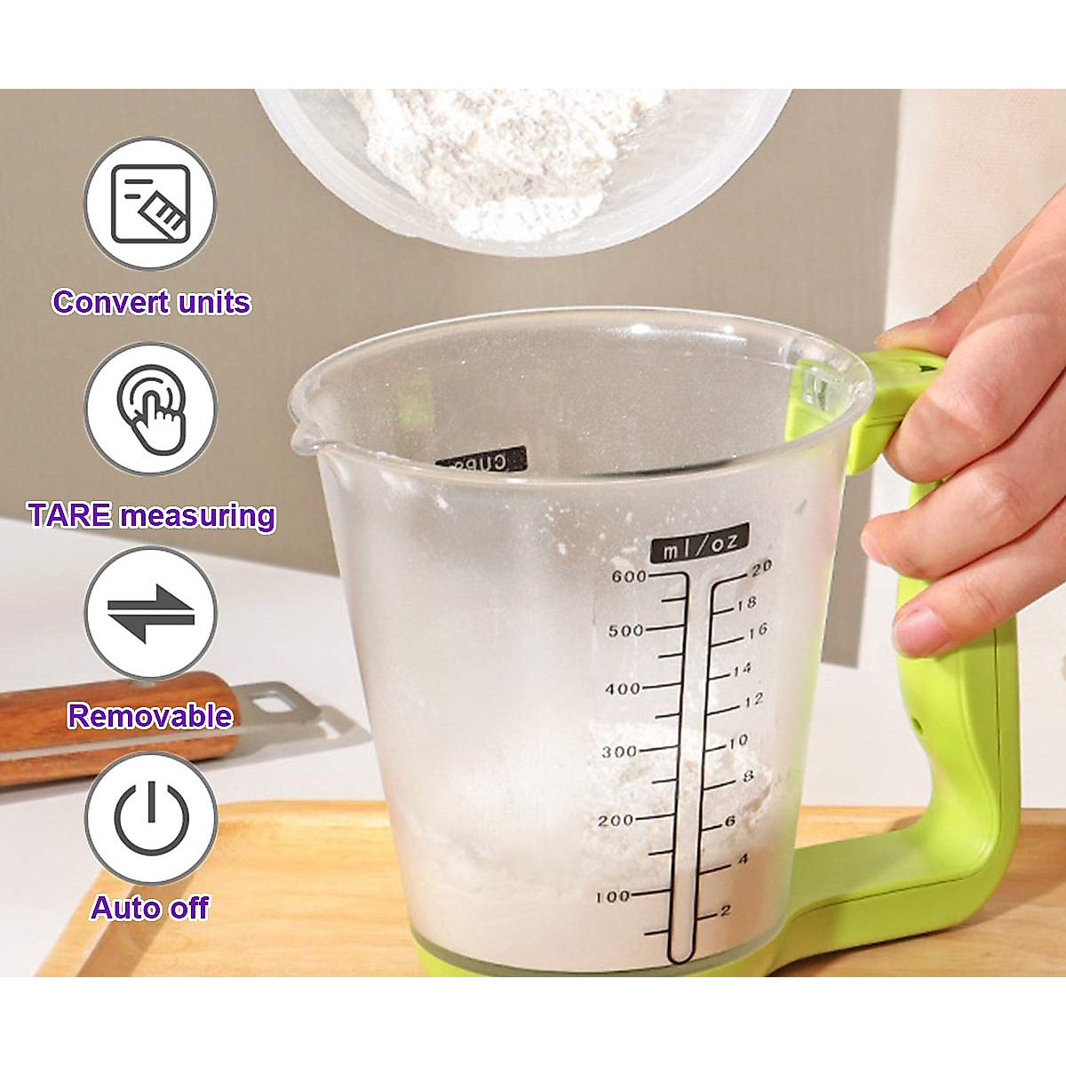 Kitchen Scale Digital Measuring Cup 1kg/600ml Food Scale Weight Scale Scales Weighing Water Milk Flour Sugar Oil Coffee Liquid Baking Cooking Plastic Measuring Cups Grams and Ounces (Black)