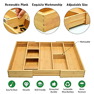 Bamboo Expandable Drawer Organizer for Utensils Holder,Silverware Organizer, Kitchen Drawer Organizer,Cutlery Tray with Drawer Dividers for Kitchen , Silverware, Flatware, Bedroom, Office (natural)