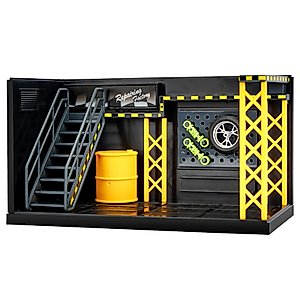 Gilumza Display Case DIY Simulation Scenario Die-cast Model with LED Light, Garage Scene Model for Motorcycle Toy Car Toys Collectibles Assemble (9x4x5inch)