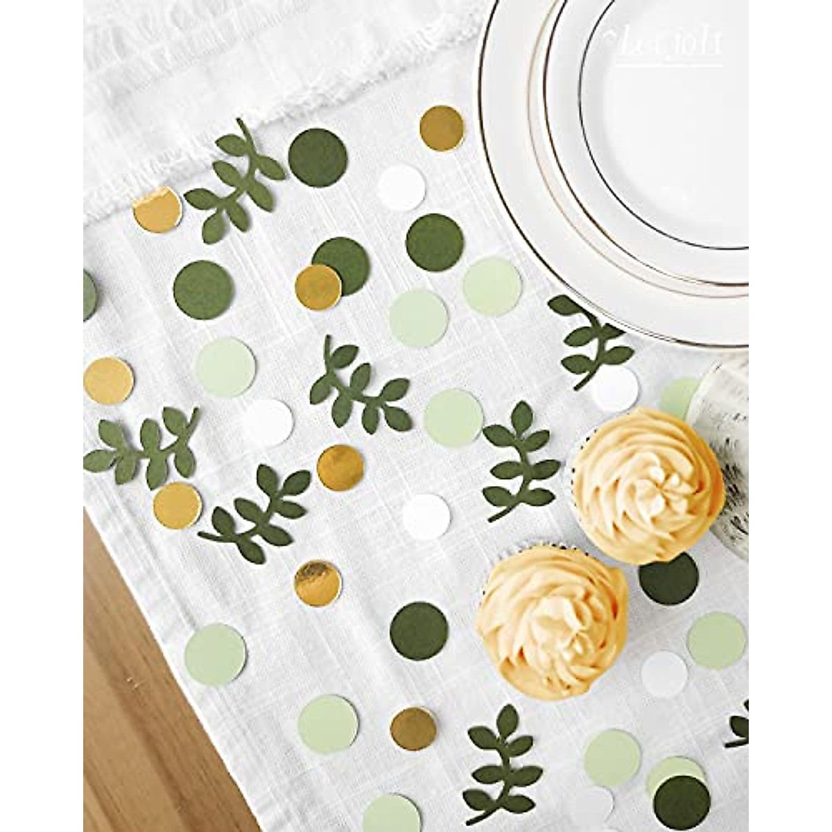 Greenery Gold Eucalyptus Confetti Baby Shower Sage Green Gold Scatter Table Decoration Country Nature-Theme Party Bridal Shower Party Wedding Classroom Nursery Decor Supplies 210 Pcs