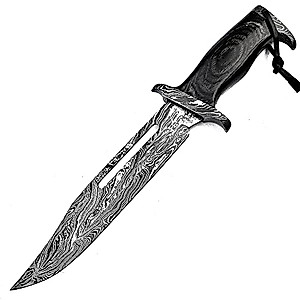 PAL 2000 HUNTING KNIVES KNI-9972 Handmade Damascus Steel 14.5 Inches Bowie Knife Dollar Wood Handle with Sheath