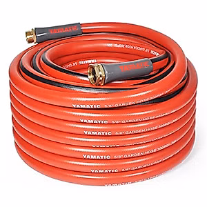 YAMATIC Garden Hose 50 ft,Ultra Durable Water Hose, 5/8 inch Premium Hose with Solid Brass Connector for All-Weather Outdoor, Car wash, Lawn, Red
