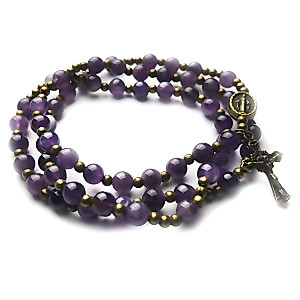 Amethyst Stone Catholic Rosary Bracelet for Women with Virgin Mary Our Lady of Graces Medal Charm - Catholic Gifts