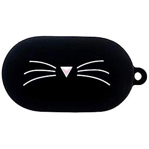 VARWANEO Silicone Case Cover for Galaxy Buds 2019/Galaxy Buds Plus 2020, Full Body Protections with Carabiner/Ring, Anti-Lost & Shockproof Soft Skin for Samsung Galaxy Buds/Buds Plus (Black Cat)
