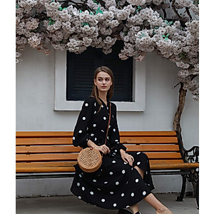 Rattan Bags for Women - Handmade Wicker Woven Purse Handbag Circle Boho Bag Bali - Crossbody Heart