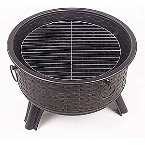 LEAYAN Garden Fire Pit Grill Bowl Grill Barbecue Rack Fire Pit,BBQ Grill Outdoor Fire Pit Round Steel Wood Burning with Spark Screen and Fire Poker for Backyard Patio Camping Deck