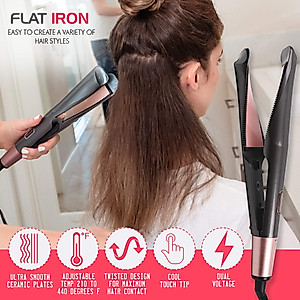Blenci Interchangeable Curling Wand Set - Professional Curling Iron and Hair Straightener Gift Set Bundle Includes Multi Attachment Styling Wand, Flat Iron, Glove & Travel Case, Gift Idea for Women