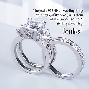 Jeulia 4.1 Carat Bridal Ring Sets for Women Princess Cut Engagement Rings Sterling Silver Wedding Band Interchangeable Rings Promise Anniversary with Jewelry Box (White, 7)
