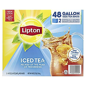 Lipton Black Iced Tea Bags, Unsweetened, Can Support Heart Health, Gallon Size, 48 Count (Pack of 2)