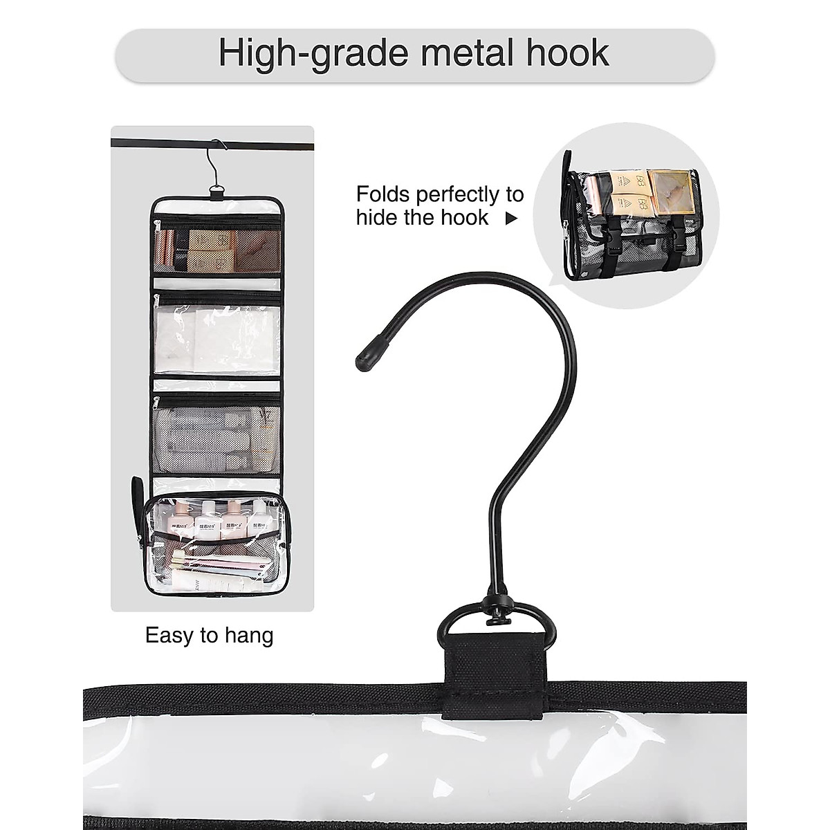 Clear Toiletry Bags for Traveling, Hanging Toiletry Bag for Women and Men with TSA Approved 3-1-1 Small Pouch, Large Travel Makeup Bag Cosmetic Organizer Pouch for Toiletries, Full Sized Container